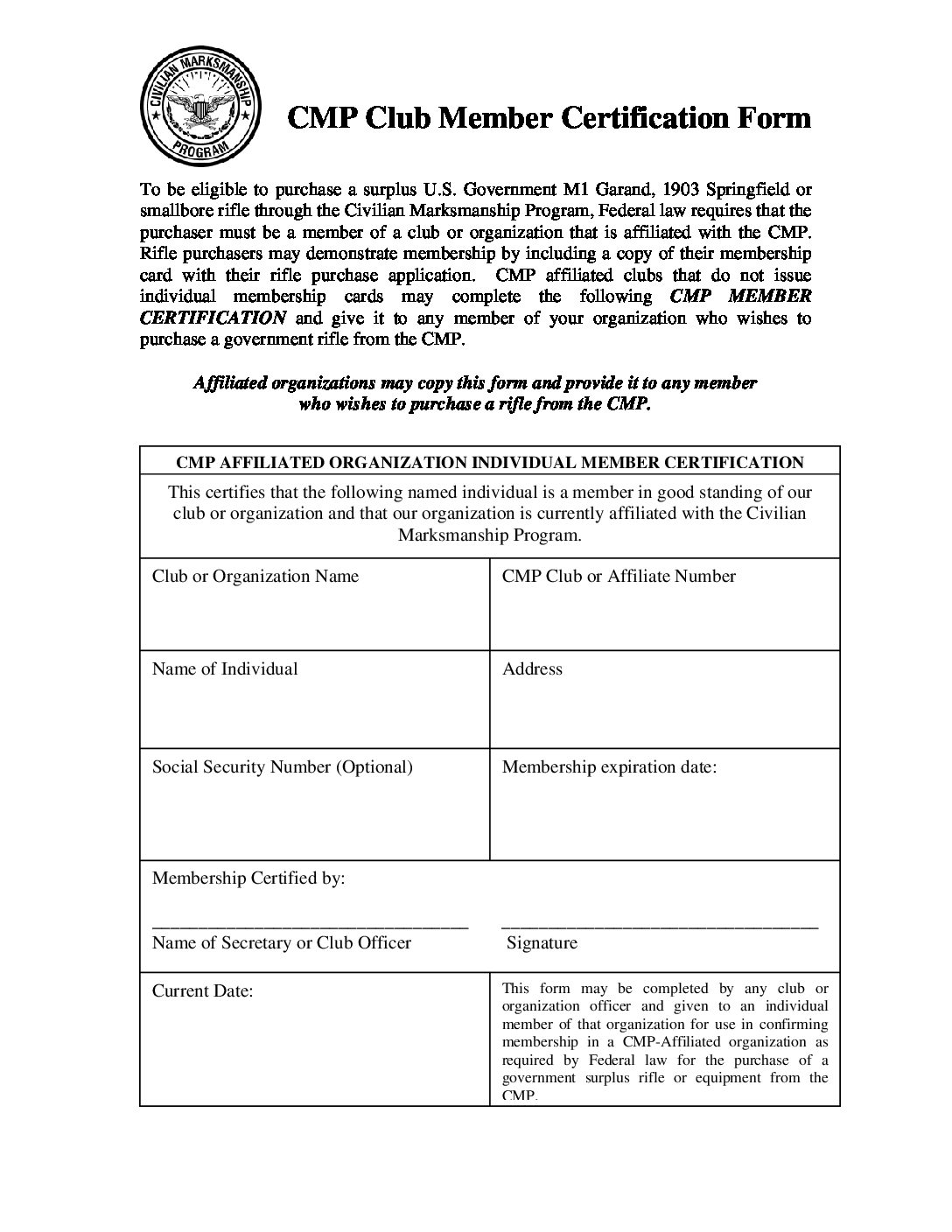 CMP Club Member Certificate User Editable Form – Cascade Shooting ...