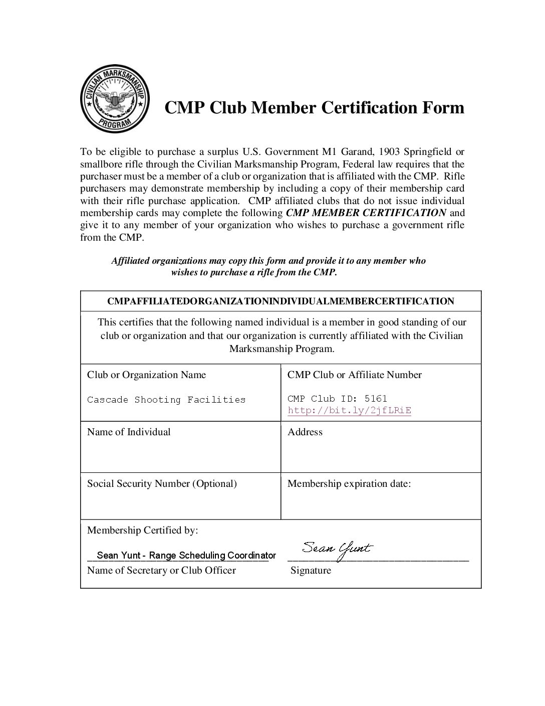 CMP Club Membership Certification pre-filled form – Cascade Shooting ...